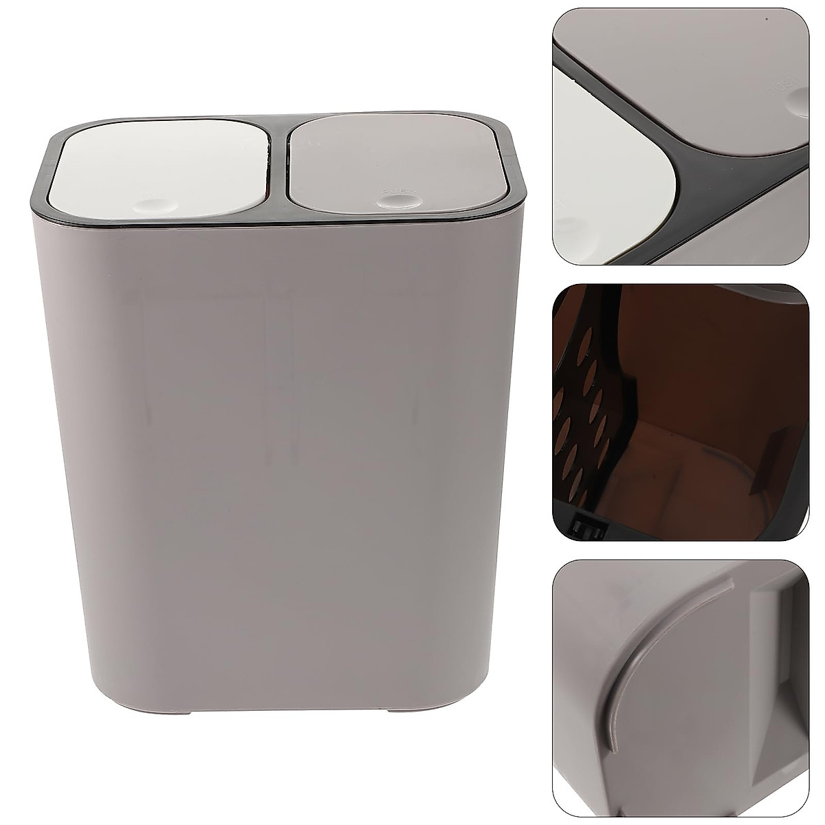 Ipetboom 1pc Double Compartment Trash Can Wet & Dry Trash Can Recycling Bin Household Toilet Trash Can Trash Can with Lid Wet & Dry Trash Can for Home Office-Gray (12.97X11.28X8.14in)