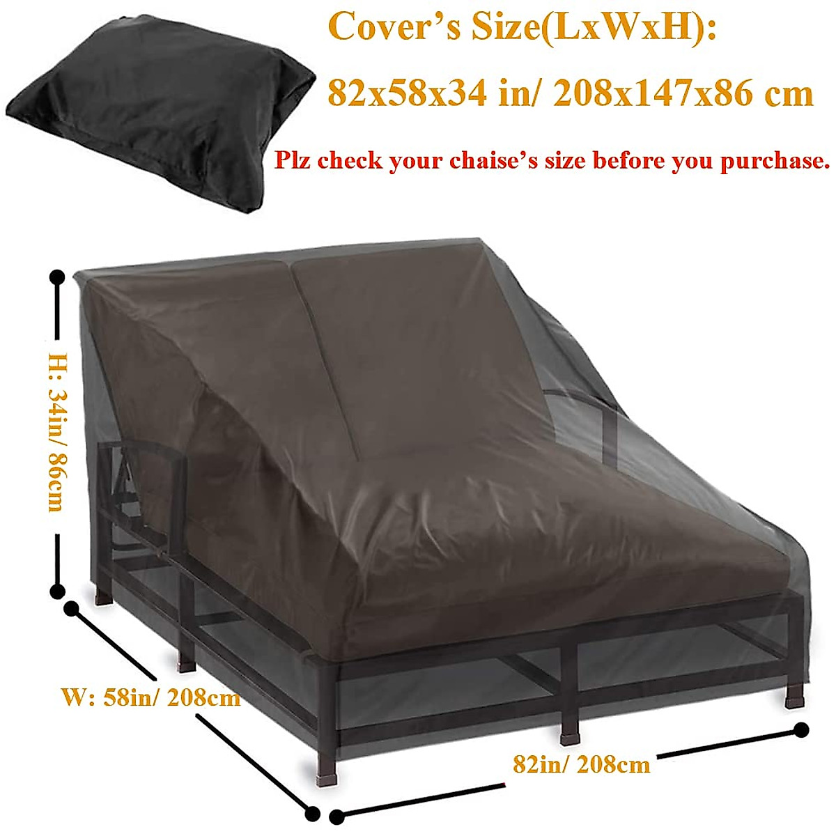 Skyour Weatherproof 2-Person Double Wide Outdoor Patio Rattan Daybed Sofa Recliner Chaise Lounge Protective Dust Furniture Cover 82in 1PCS