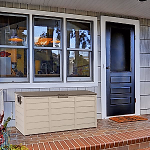 75 Gallon Large Deck Box,Outdoor Resin Storage Boxes,260L Garden Plastic Storage Bin,Lockable & Waterproof Container Bins for Patio Furniture,Cushions,Pool Float,Garden Tools,Doubles as Extra Seating