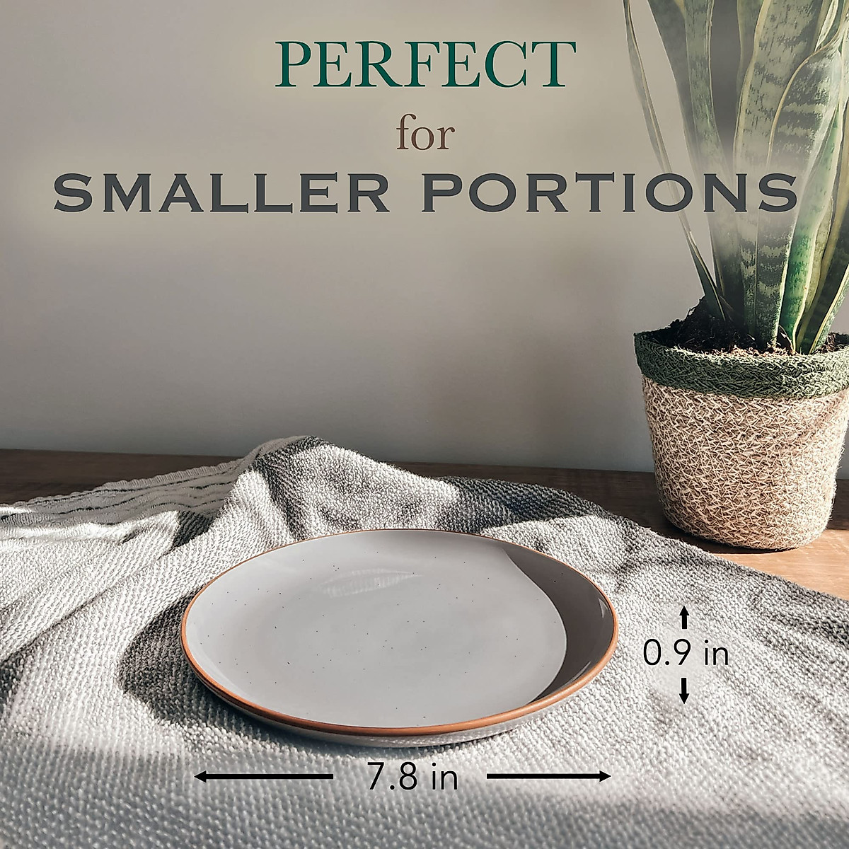 Mora Ceramic Plates Set, 7.8 in - Set of 6 - The Dessert, Salad, Appetizer, Small Dinner etc Plate. Microwave, Oven, and Dishwasher Safe, Scratch Resistant. Kitchen Porcelain Dish - Earl Grey