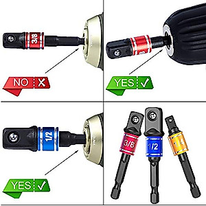 Impact Grade Driver Sockets Adapter Extension Set Drill Bit + Right Angle Driver, 3Pcs 1/4 3/8 1/2" Universal Socket Adapter Set, 105 Degree Right Angle Screwdriver set Drill Hex Bit Socket Adapter