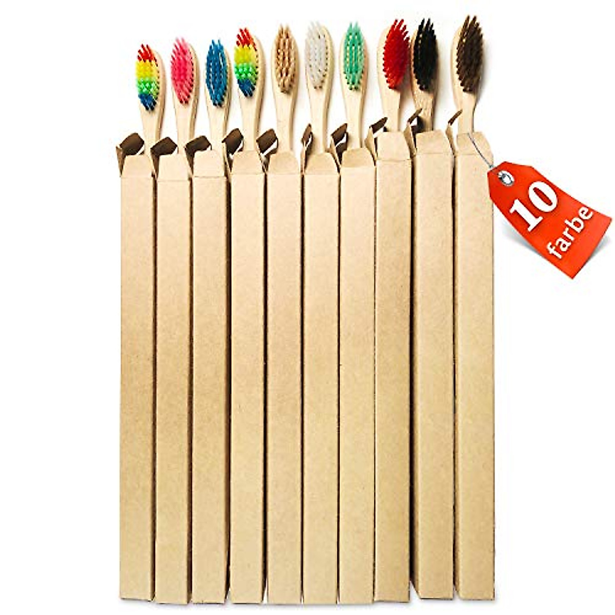Sumshy 10 Color Soft Bristles Natural Bamboo Toothbrushes Set, Premium BPA Free for Best Clean, Eco-Friendly, Plastic-Free, Vegan, Biodegradable & Compostable Charcoal Wooden Toothbrush