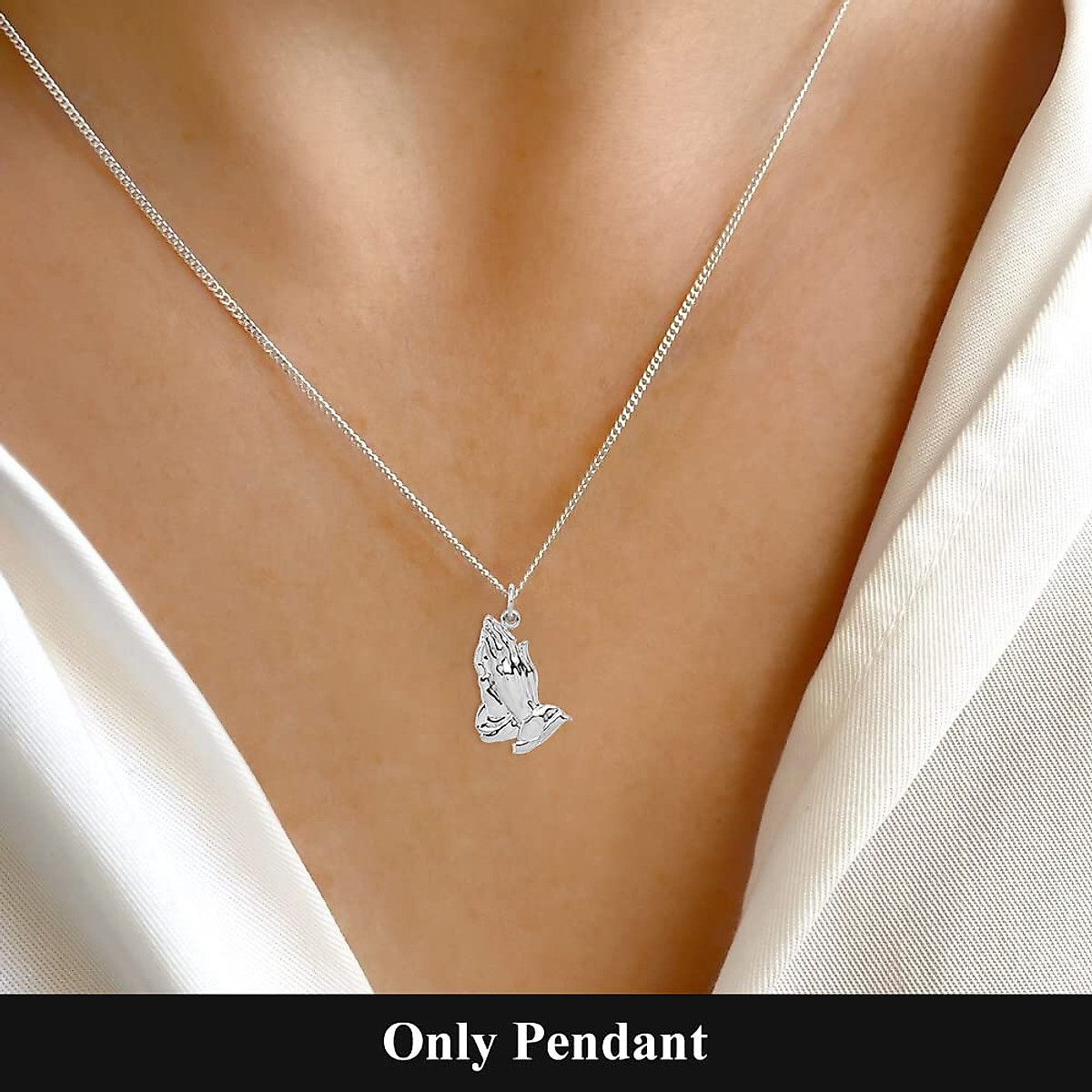 Auriga Fine Jewelry 14k White Gold Praying Hands Pendant Gift for Women