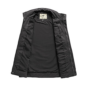 WenVen Men's Washed Cotton Military Jacket (Grey, Medium)