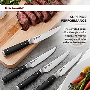 KitchenAid Gourmet 4 Piece Forged Triple Rivet Steak Knife Set, High Carbon Japanese Steel, Sharp Kitchen Knife Set, 4.5 inch, Black
