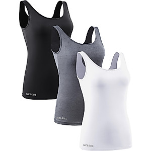 NELEUS Women's 3 Pack Running Compression Tank Top with Bra,8087,black/grey/white,X-Large