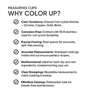 Color Up Premium 2 Cup Measuring Cup (480 ml) - Stainless Steel Black Finish, One-Piece Construction, Dishwasher Safe, Accurate for Wet & Dry Ingredients – One Single 2Cup