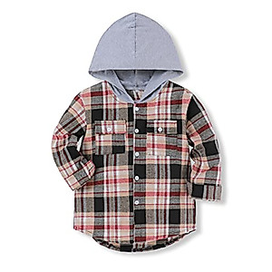 Fuermos Toddler Baby Boy Girls Outfits Plaid Flannel Hooded Long Sleeve T-Shirt Tops Kid Clothes(5-6T)