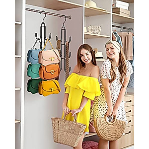 Purses Hanger Organizer for Closet 2 Pack, Myfolrena Metal Purse Holder for Closet Space Saving Bag Storage Hook for Hanging Handbags, Belts,Scarves,Tote,Hats,Clothes,Bags,Ties (Black)
