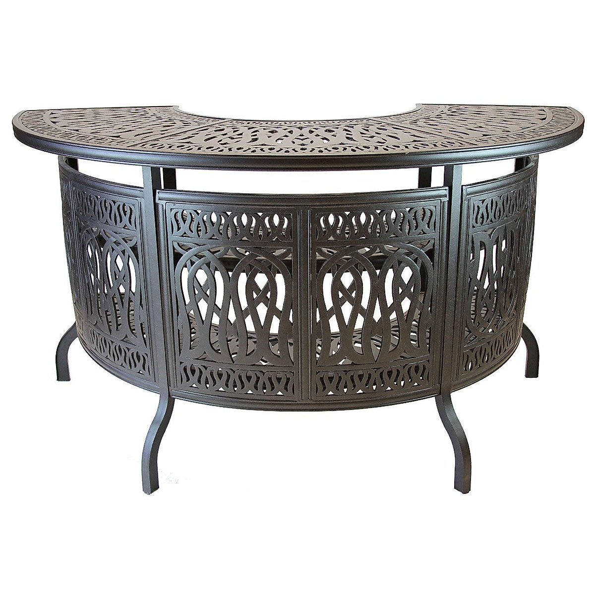 Cast Aluminum Outdoor Curved bar Table with Storage Patio Furniture Desert Bronze.