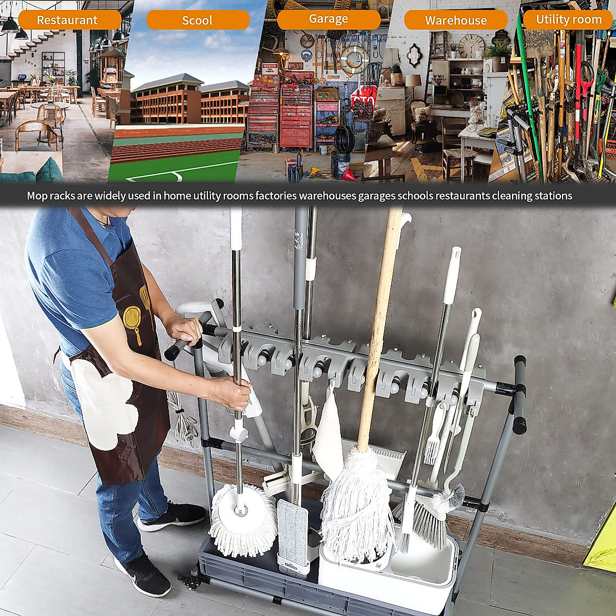 Multifunctional Cleaning Cart and Tool Organizer - Broom and Mop Holder