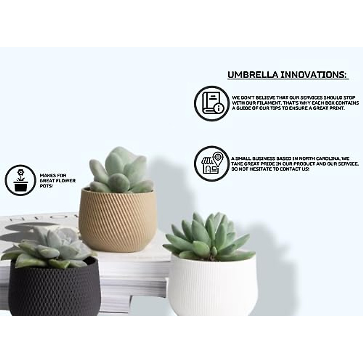 Umbrella Innovations PLA Filament, 1.75mm +/- 0.03, 1 KG, 3D Printing Filament (Black)