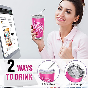 Funny 20oz Travel Coffee Mug -Insulated Stainless Steel Tumbler with Slider Lid, BPA-Free, Dishwasher Safe, Fits Car Cup Holders-Witty Sarcastic Engraved Gift for Women, Men, Coworker Gifts-Hot Pink