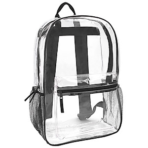 Trail maker Clear Backpack With Reinforced Straps & Front Accessory Pocket - Perfect for School, Security, & Sporting Events (Black) Medium