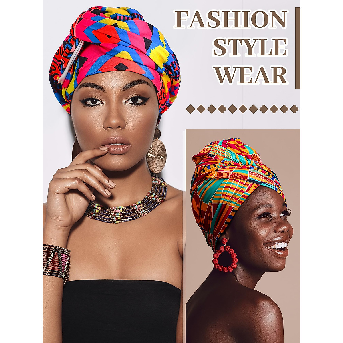 Funnysoft 4 Pcs African Scarf for Women Head Wraps for Black Women Stretch Turbans Jersey Hijab Scarf Hair Wraps Lightweight Headbands Cover