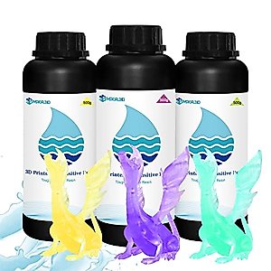 Mika3D ABS Like UV Curing Transparent 3D Resin Bundle, Clear Yellow/Green/Purple ABS-Like 3D Printer Tough High Precise Resin, for LCP/DLP Printing, 3 Bottles Total 1.5kgs High Tough Clear 3D Resin