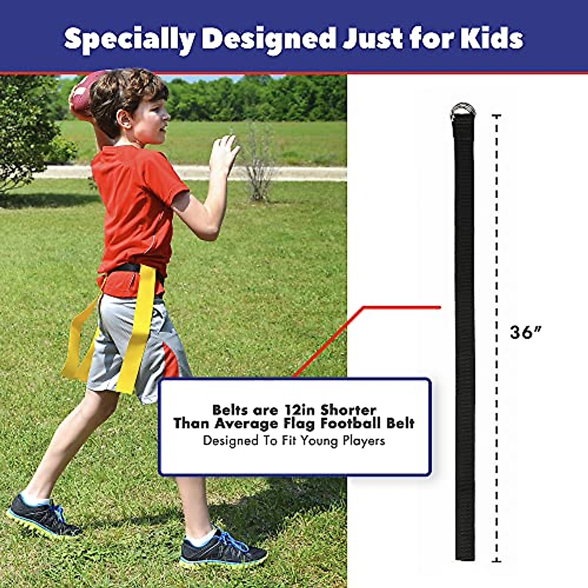 Flag Football Set Kids – Premium 14 Player, 62 Piece Kids Belts and Flags Kit Includes 3 Flags Per Belt Plus a Bonus 6 Replacement Flags