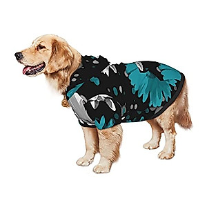 Large Dog Hoodie Black-White-Teal-Daisy-Flowers Pet Clothes Sweater with Hat Soft Cat Outfit Coat Xx-Large