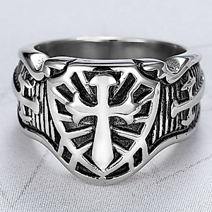Jude Jewelers Stainless Steel Crusader Sword Cross Medieval Shield Ring (Grey, 11)