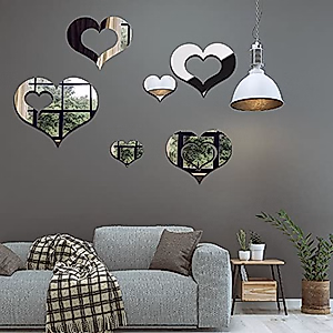 KIMOBER 13PCS Heart Shape Mirror Wall Stickers, Valentine's Day Silver Acrylic Removable Self-Adhesive Mirror Decals for Home Decorations