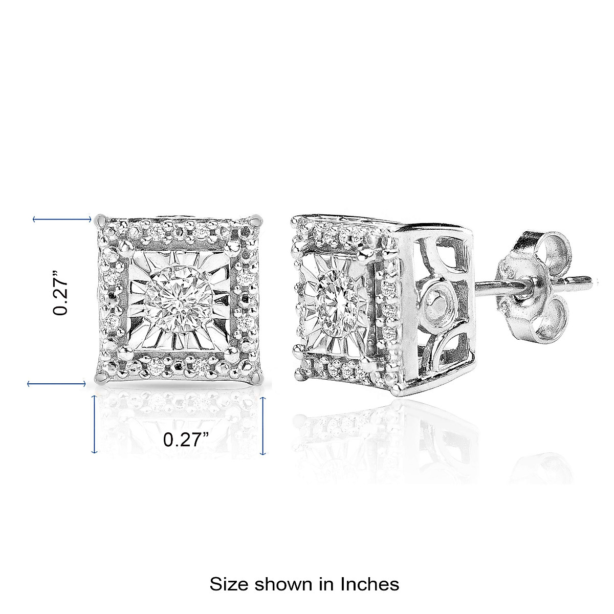NATALIA DRAKE 1/4 Cttw Stud Diamond Earrings for Women Set in Rhodium Plated 925 Sterling Silver Square Halo Color IJ/Clarity I2-I3
