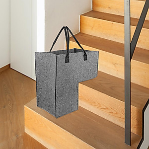 Small Basket L-Shape Stair Basket Organizer, Foldable Stair Baskets, Fabric Staircase Storage Organizer with Leather Handles, Stair Tidy Basket Bin for Laundry Basket