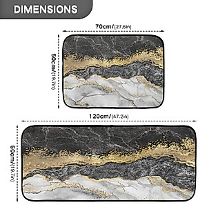 Kitchen Mats Rugs 2 Piece Set Bath Mat Antifatigue Cushioned Gold Black Marble for Floor Washable Non Slip