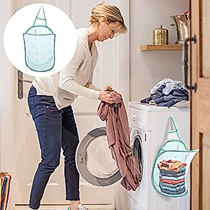 DOITOOL Collapsible Laundry Baskets Hanging Laundry Hamper, Cute Cartoon Pattern Foldable - up Mesh Hamper Dirty Clothes Basket with Carry Handles, Bathrom Dirty Clothes Hamper Green Rv Storage