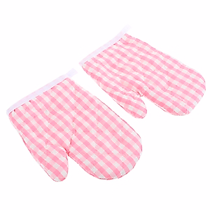 cabilock Oven Mitts Glove Heat Insulation Mitts Red Grid Kitchen Microwave Oven Gloves Mitts Anti-Scald Baking Gloves for Children Adult Cooking Gloves, 1 Pair, 7x4.7 inch (Pink)