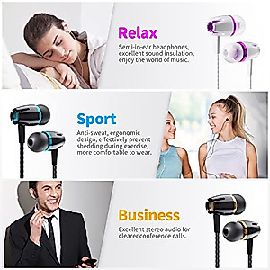 Earbuds Wired with Microphone Pack of 5, Noise Isolating in-Ear Headphones, Powerful Heavy Bass, High Definition, Earphones Compatible with iPhone, iPod, iPad, MP3, Samsung, and Most 3.5mm Jack