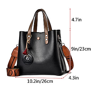 GJGJTER Top-handle Handbags Tote for Women Soft PU Purse Shoulder Crossbody Bag with Exquisite Pendant-Black