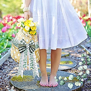 30 Yards Eucalyptus Wired Ribbon Sage Green Leaves Burlap Ribbons Greenery Decorative Ribbon Checkered Stripe Ribbon for Wedding Party Bridal Bouquets Spring Bow Wreath Making DIY Crafts