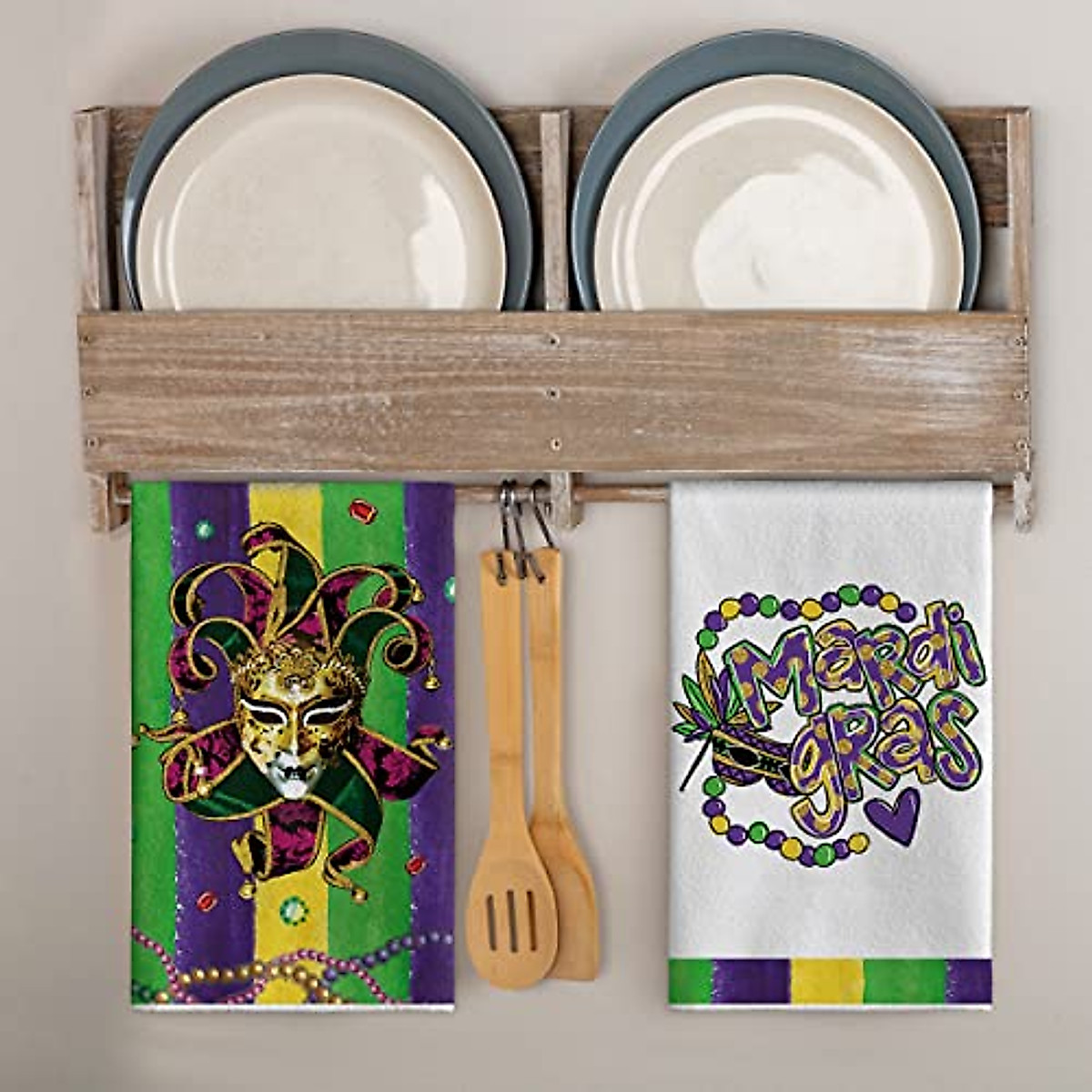 Artoid Mode Happy Mardi Gras Beads Mask Home Kitchen Towels, 18 x 26 Inch Ultra Absorbent Drying Cloth Dish Towels for Cooking Baking Set of 4