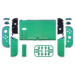 eXtremeRate DIY Replacement Shell Buttons for Nintendo Switch, Custom Back Plate for Switch Console, Housing Case with Full Set Buttons for Joycon Handheld Controller - Chameleon Green Purple