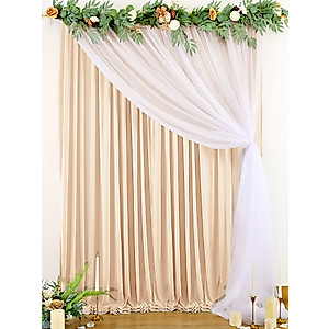 Wrinkle Free Champagne Tulle Backdrop Curtains for Baby Shower Party Wedding Photo Drape Backdrop for Photography Props Engagement Bridal Shower 5 ft X 7 ft