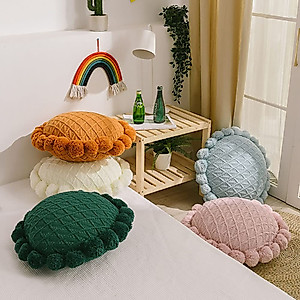 Teieas Bohemian Round Throw Pillows Chair Pad Seat Floor Pillow Cushions Handmade Pompoms Knitted Floor Mat Garden Dining Room Home Decor Outdoor Blush