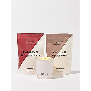 NOTES Sustainable Candle Refill Kit | Non-Toxic Fragrance, Natural Wax, Wick, Reusable Clean Out Disk, and a refillable Vessel-eco-Friendly-Oatmilk & Balsam Berry + Vanilla & Pepperwood