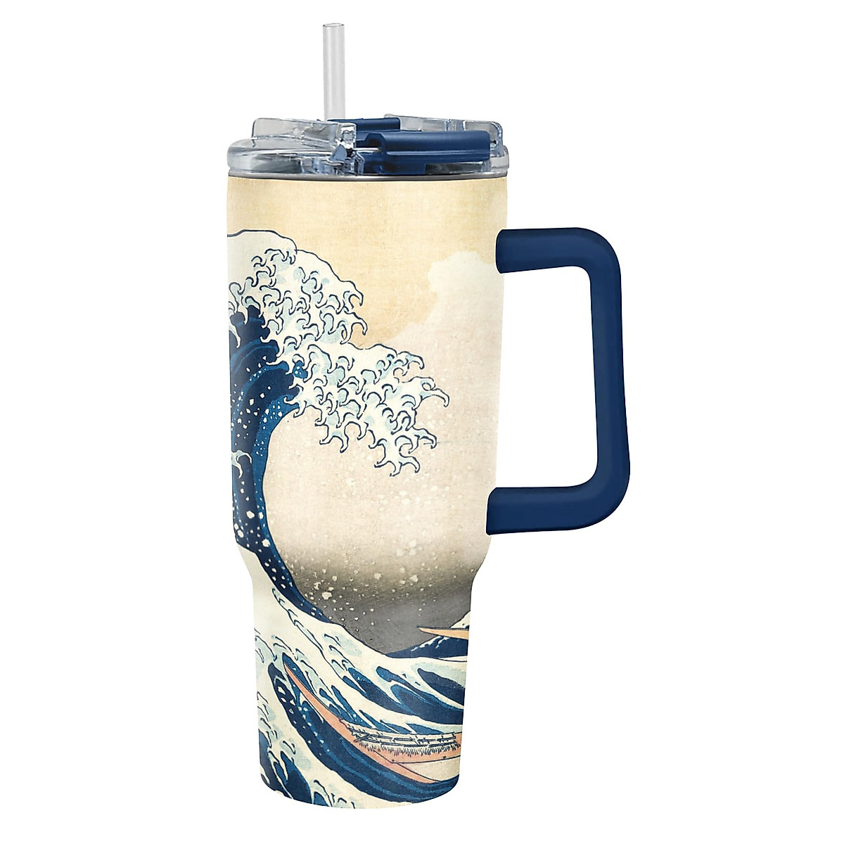 RainCaper 18/8 Stainless Steel Insulated Water Tumbler with Straw | 30oz, BPA-Free, Double Wall for Hot & Cold | Travel-Friendly, Cup Holder Ready (Hokusai The Great Wave)