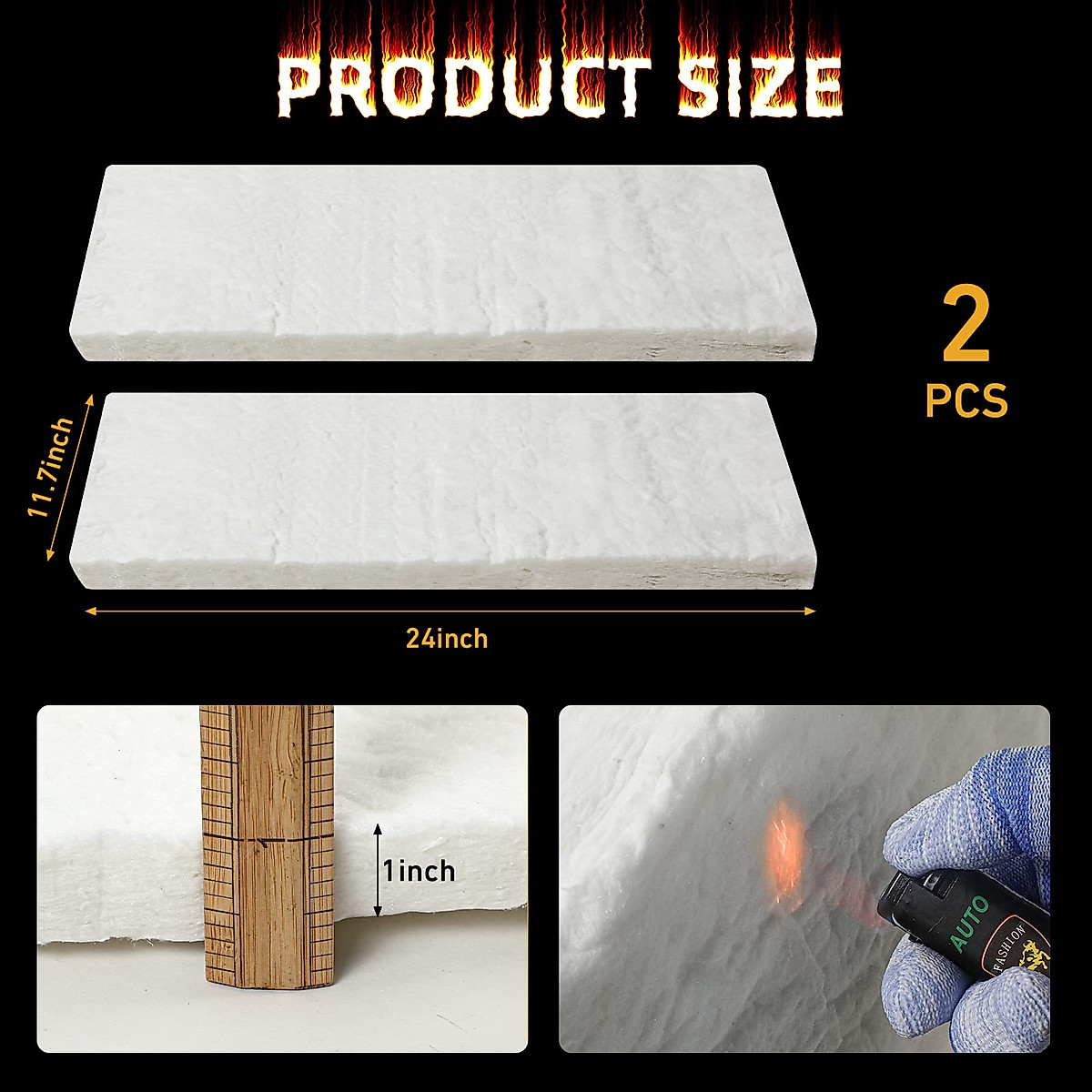 2 Pcs Ceramic Fiber Insulation Blanket High Density 2400F Fireproof Insulation Baffle Dishwasher Insulation Blanket for Furnace Stoves Kilns Forges Fire Bricks Fireplace, White (24'' x 12'' x 1'')