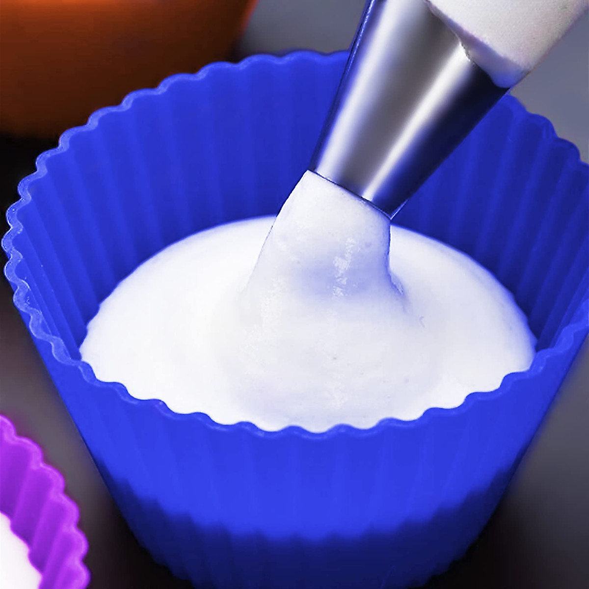 KUFUNG 9 Pack Silicone Cupcakes Liners, Reusable Non Stick Silicone Cupcake Baking Cups, Standard Size Silicone Baking Cups For Cupcake, Muffins (7 cm, Multicolor)