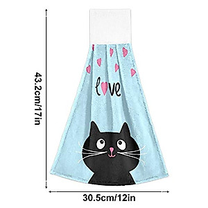 COOLDEER 2 PCS Love Cat Kitchen Hand Towels Fast Dry Hanging Tie Towels Soft Coral Velvet Dish Wipe Cloth for Kitchen Bathroom Use