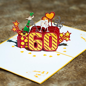 DKT HANDMADE Happy birthday pop up card, 3D Popup Greeting Cards (Happy Birthday Number Age 60th pop up card)