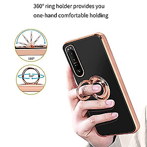 Coqibel Phone Case for Sony Xperia 1 III 5G [ 360° Ring Kickstand Fit Magnetic Car Mount ], Slim Soft TPU Case [ Electroplating Technology ] Cover with Fit Protection - Black