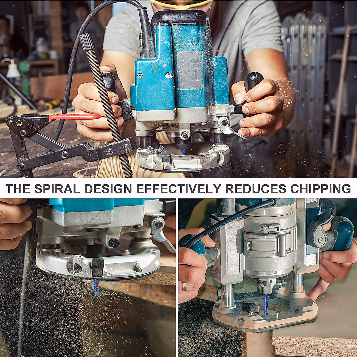 EANOSIC Upcut Spiral Router Bits 1/4 inch Shank, 1/4 inch Cutting Diameter Solid Carbide with Nano Blue Coating CNC Router Bits End Mill for Wood Cut, Carving, Edge Trimming