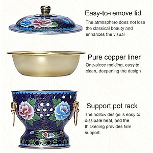 VIDECOR Chafing Dishes Single Person Small Copper Pot Old Beijing Small Fat Cow Hot Pot Chinese Traditional Cloisonne Hot Pot Commercial Alcohol Shares Red Copper Hot Pot,F