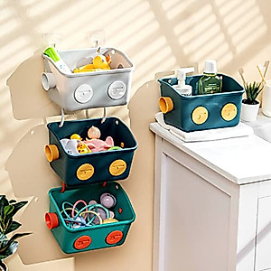 TWISBAY Bath Toy Storage Organizer Basket - 2-Pack Wall Mounted Hanging Shower Caddy Shelf with Hooks No Drilling Adhesive Robot Modeling Kitchen Storage Rack