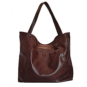 Women's Tote Shoulder Bag Soft Leather Handbag Large Capacity Purse (Coffee)