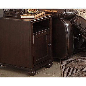Signature Design by Ashley Barilanni Traditional Chair Side End Table with 1 Storage Cubby, 2 Fixed Shelves, 2 USB Ports & Outlets, Dark Brown