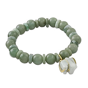 NOVICA Artisan Handmade Jade Beaded Stretch Bracelet in Thailand with Elephant Green Animal Themed [7 in Inner Circ. 10 mm W Pendant(s) 0.8 in L x 0.7 in W] ' Jade Elephant'