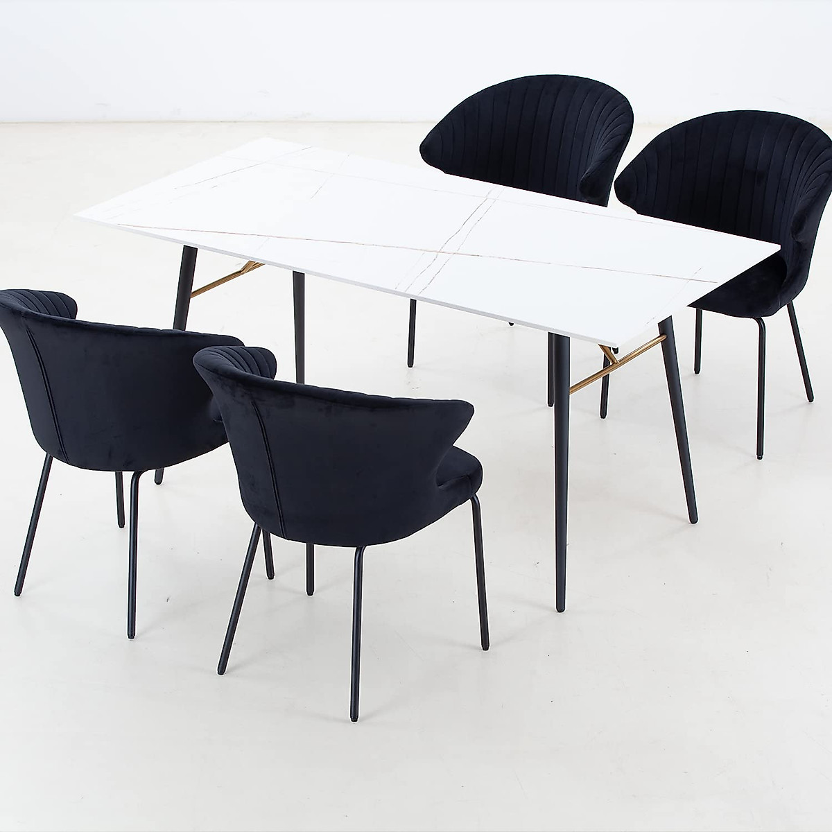 kevinplus 70'' Dining Table, Slate Kitchen Dining Table with Sintered Stone Top Surface, Modern Mid-Century Rectangular Conference Table for Office, Living Room Dinner Table, Metal Legs, White & Gold